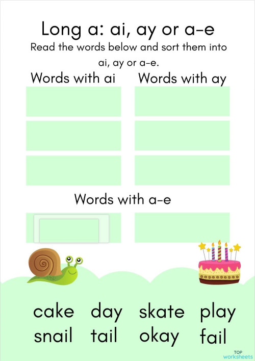 Long a: ai, ay or a-e. Interactive worksheet | TopWorksheets