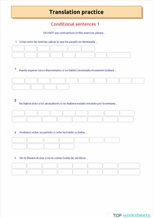 Translation: conditionals 1. Ficha interactiva | TopWorksheets