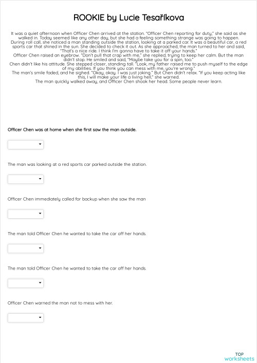 ROOKIE by Lucie Tesaříkova. Interactive worksheet | TopWorksheets