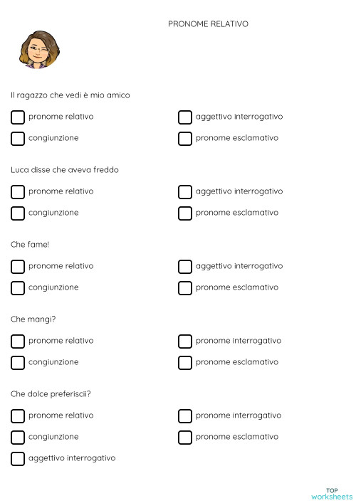 PRONOME RELATIVO. Scheda interattiva | TopWorksheets
