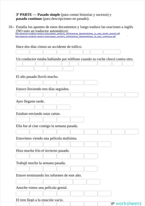 Traducción: fichas interactivas y ejercicios online | TopWorksheets