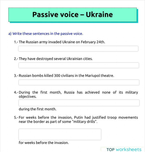 Passive voice - Ukraine. Interactive worksheet | TopWorksheets