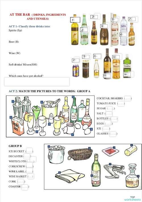 AT THE BAR (INTRO). Interactive worksheet | TopWorksheets