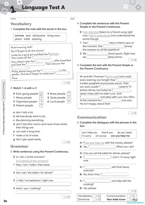 Language Test 1A. Interactive worksheet | TopWorksheets