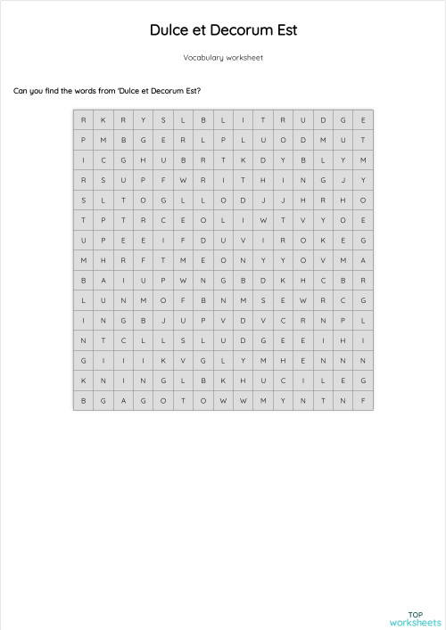 Dulce et Decorum Est. Interactive worksheet | TopWorksheets