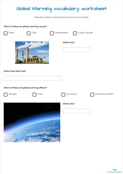 Global Warming vocabulary worksheet. Interactive worksheet | TopWorksheets