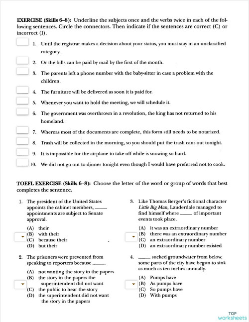 SK6-8-EXERCISE & TOEFL EXERCISE. Interactive worksheet | TopWorksheets