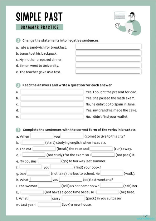 Simple Past (Negative, Question). Interactive worksheet | TopWorksheets