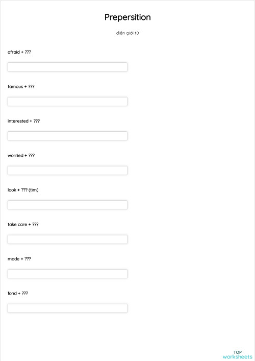 Prepersition. Interactive worksheet | TopWorksheets