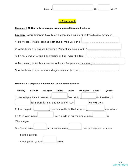 Le futur simple. Fiche interactive | TopWorksheets