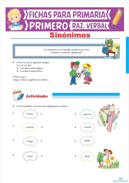 Sinónimos: fichas interactivas y ejercicios online | TopWorksheets