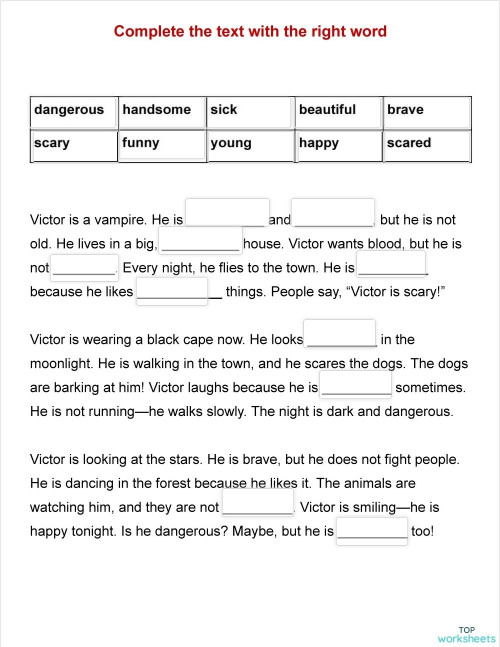 Victor is a vampire A1. Interactive worksheet | TopWorksheets