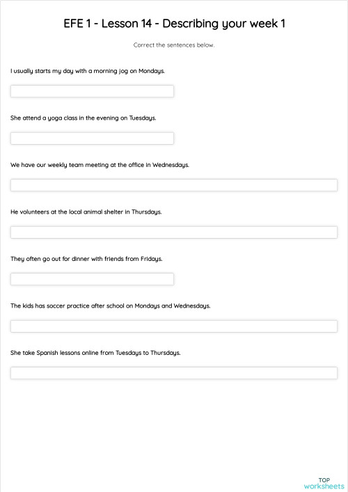 EFE 1 - Lesson 14 - Describing your week 1. Interactive worksheet ...