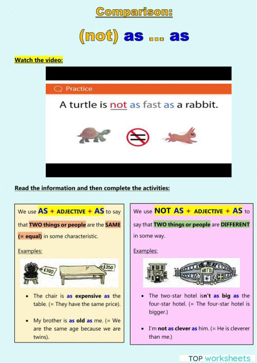 Comparison - AS + Adjective + AS. Interactive worksheet | TopWorksheets