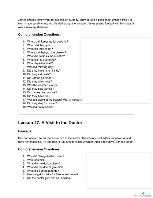 Reading Comprehension A1. Interactive worksheet | TopWorksheets