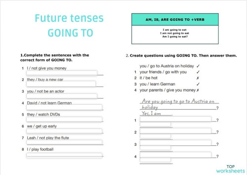 Activity 2 - Future tenses Going to. Interactive worksheet | TopWorksheets