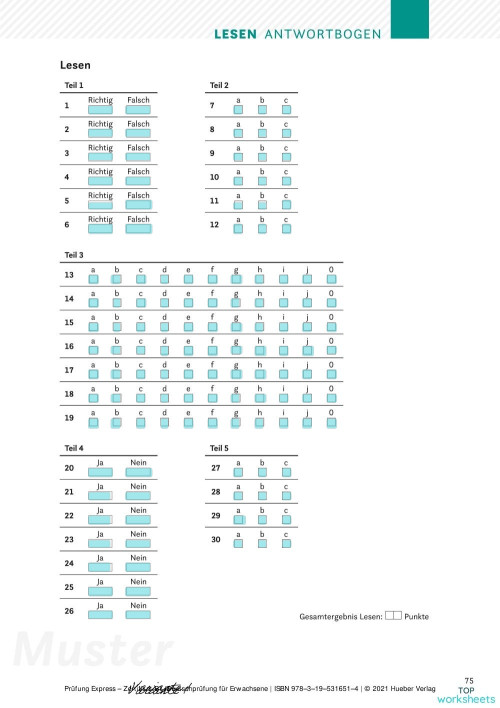 Antwortbogen 14. Interaktives Arbeitsblatt | TopWorksheets