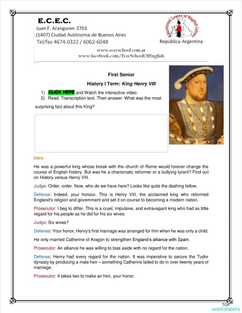 Special Subject History: Henry VIII King of England. Interactive ...