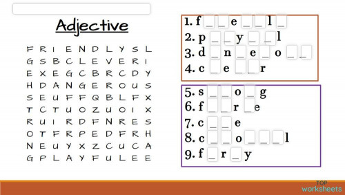 Find Adjectives. Interactive worksheet | TopWorksheets