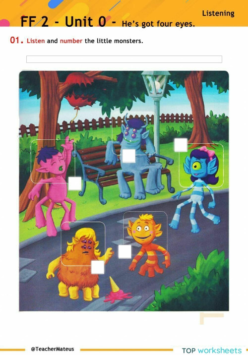 FF 2 - Unit 00 - He's got four eyes - Listening. Interactive worksheet | TopWorksheets