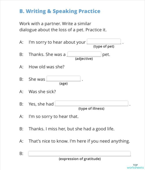 offering sympathy complete the dialogue. Interactive worksheet ...