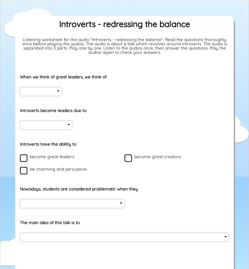 Introverts - redressing the balance. Interactive worksheet | TopWorksheets