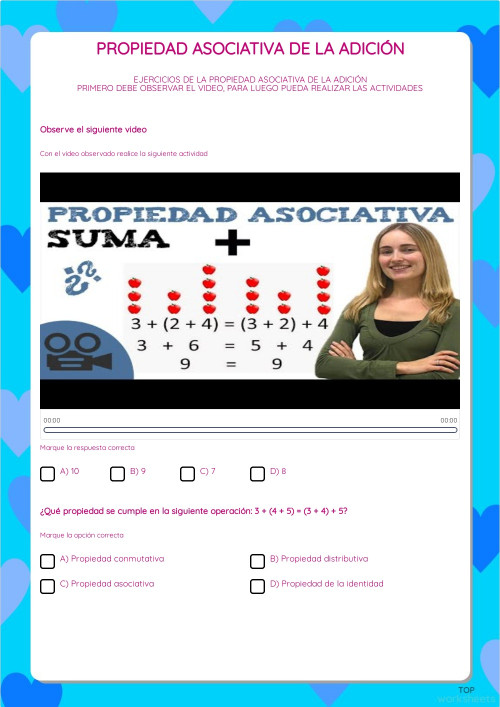 PROPIEDAD ASOCIATIVA DE LA ADICIÓN. Ficha interactiva | TopWorksheets