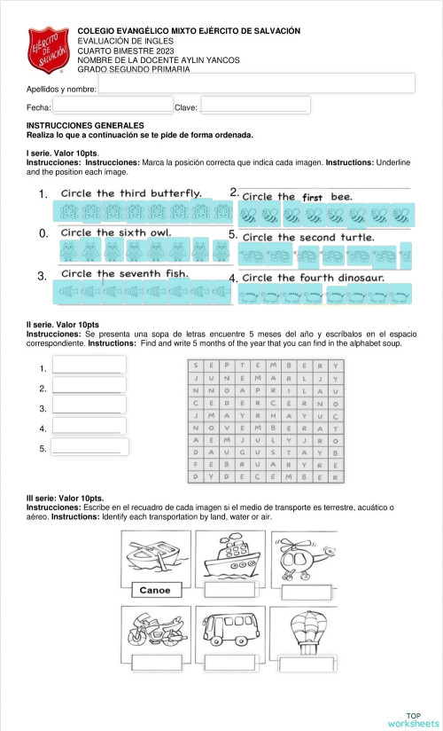 2nd Grade Test. Ficha interactiva | TopWorksheets