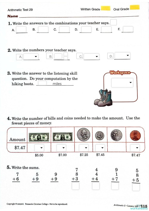 Math Test #29. Interactive worksheet | TopWorksheets