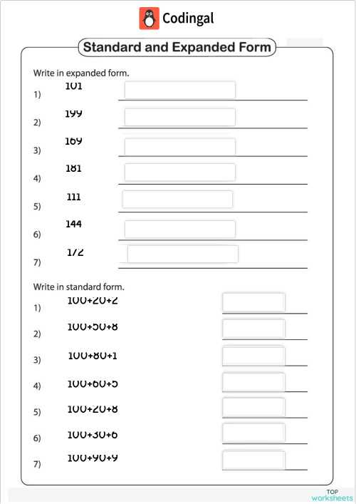 M_G02M01L02_WA02_Standard and Expanded Form. Interactive worksheet | TopWorksheets