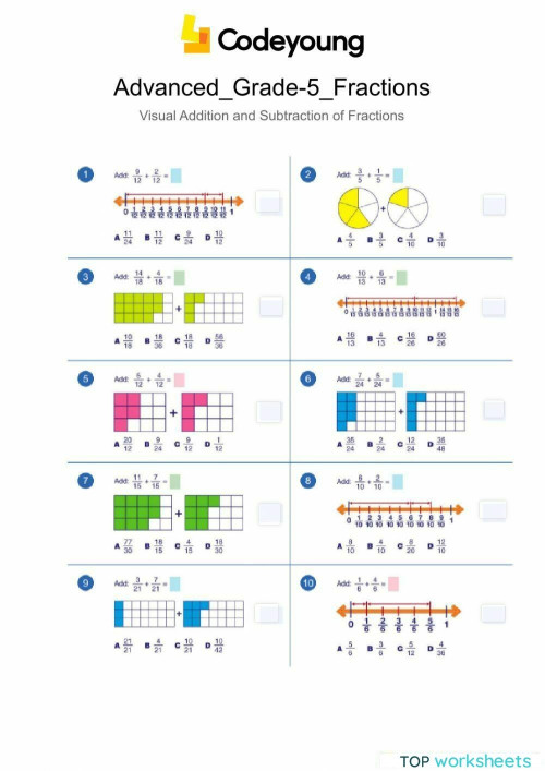 Advanced Visual Addition And Subtraction Of Fractions Interactive