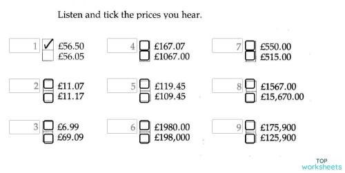 learn to listen prices. Interactive worksheet | TopWorksheets