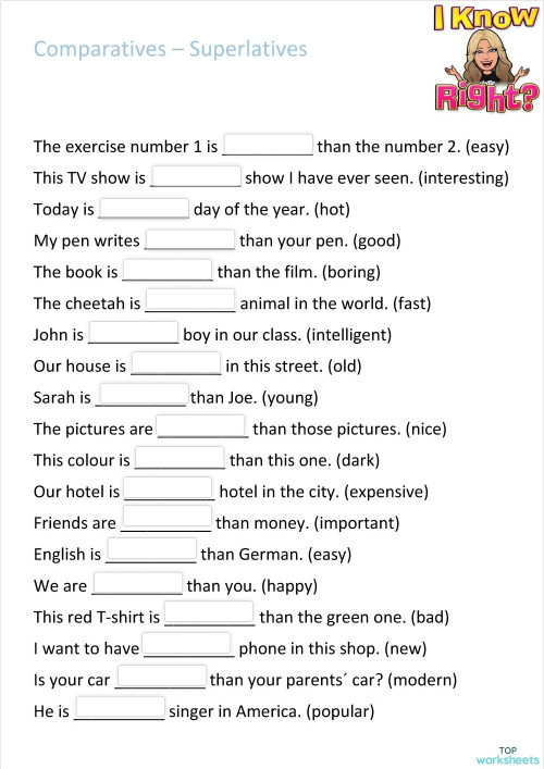 Comparatives and superlatives - use in sentences. Interactive worksheet ...