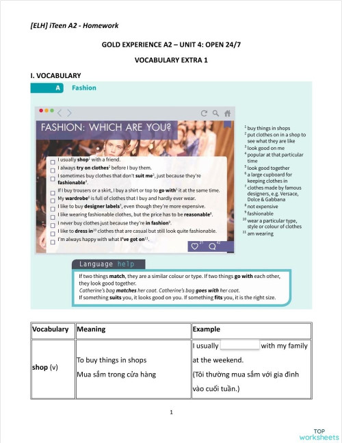 Lesson 12 - Vocabulary Extra. Interactive worksheet | TopWorksheets