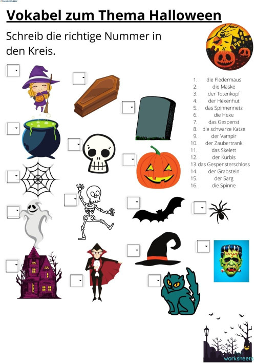 Goethe Halloween Vokabular. Interaktives Arbeitsblatt | TopWorksheets