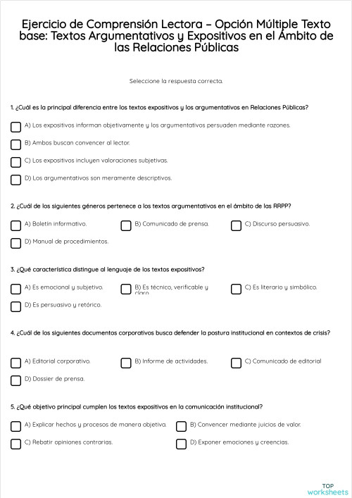 Comprensión: fichas interactivas y ejercicios online | TopWorksheets