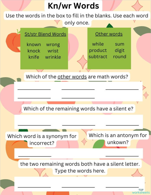 Kn/wr Words. Interactive worksheet | TopWorksheets