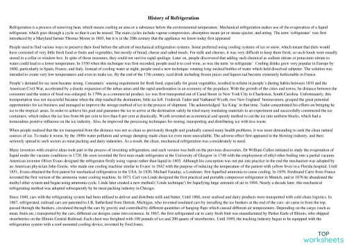 HISTORY OF REFRIGERATION. Interactive worksheet | TopWorksheets