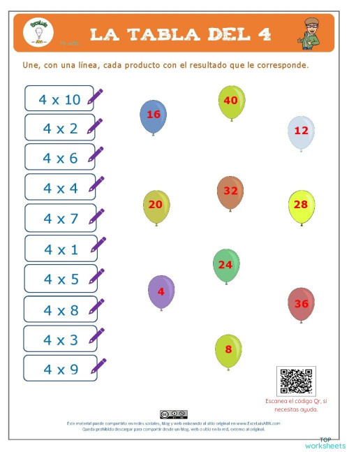 La tabla del 4. Ficha interactiva | TopWorksheets