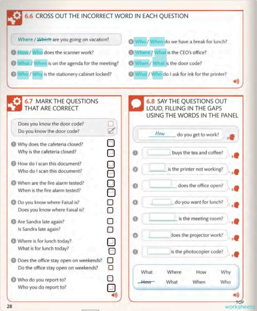 Asking questions at work practise 2. Interactive worksheet | TopWorksheets