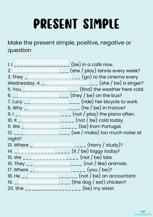 present simple. Interactive worksheet | TopWorksheets
