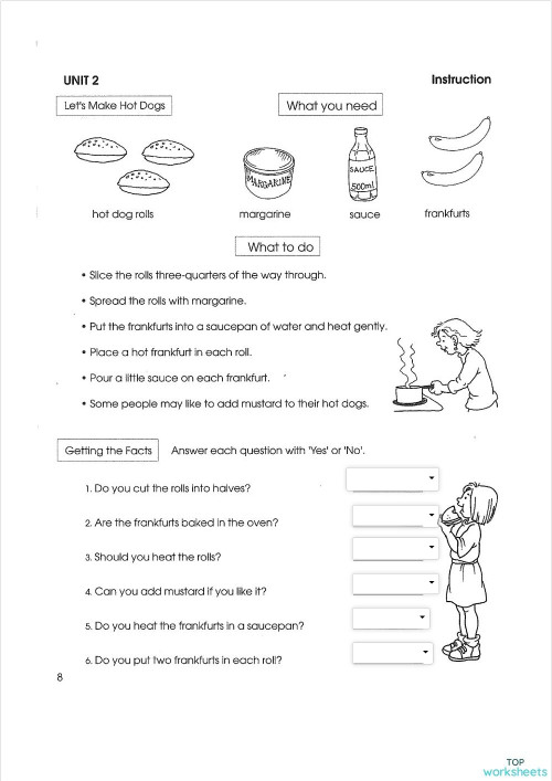 Unit 2 Let's Make Hot Dogs. Interactive worksheet | TopWorksheets