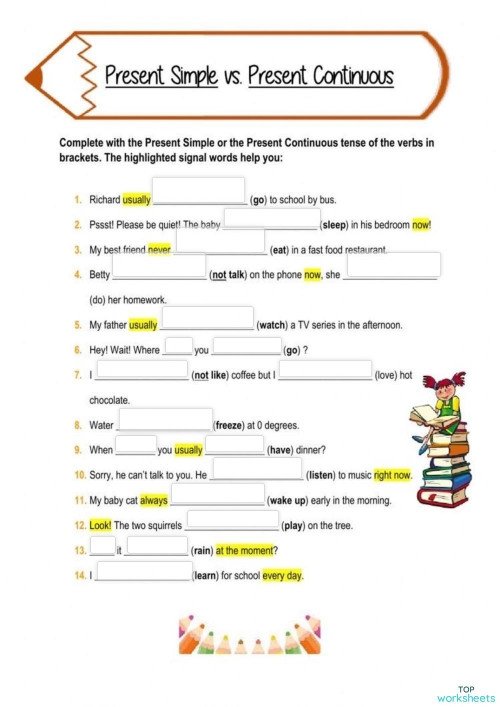 Present Simple vs. Present Continuous. Interactive worksheet ...