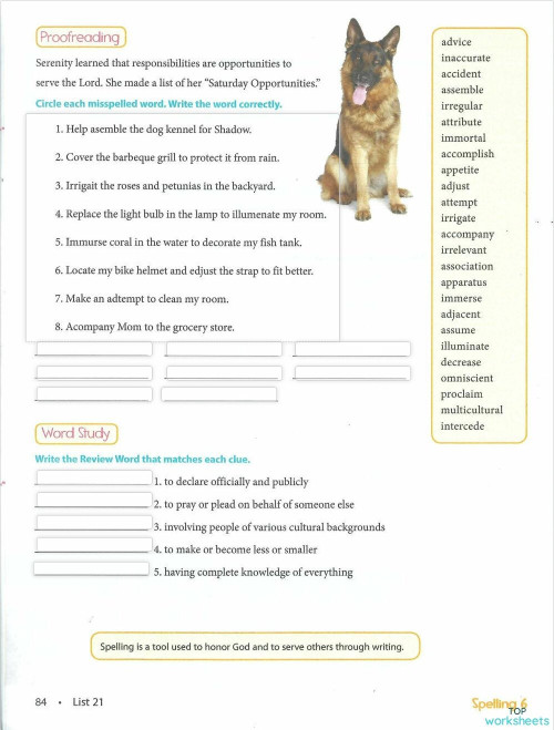 List 21: Proofreading Pg 84. Interactive worksheet | TopWorksheets