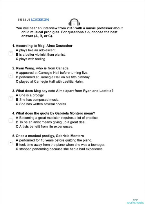 BIE B2 U8 Listening. Interactive worksheet | TopWorksheets