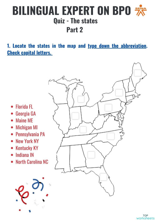 The states - Part 2. Interactive worksheet | TopWorksheets