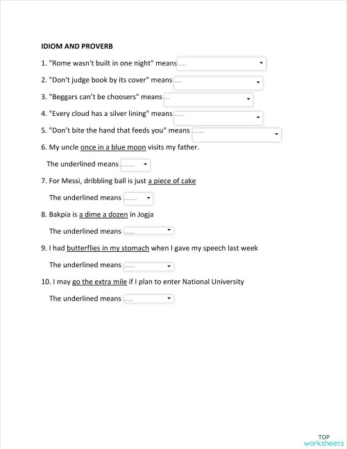 IDIOM AND PROVERB XID. Interactive worksheet | TopWorksheets