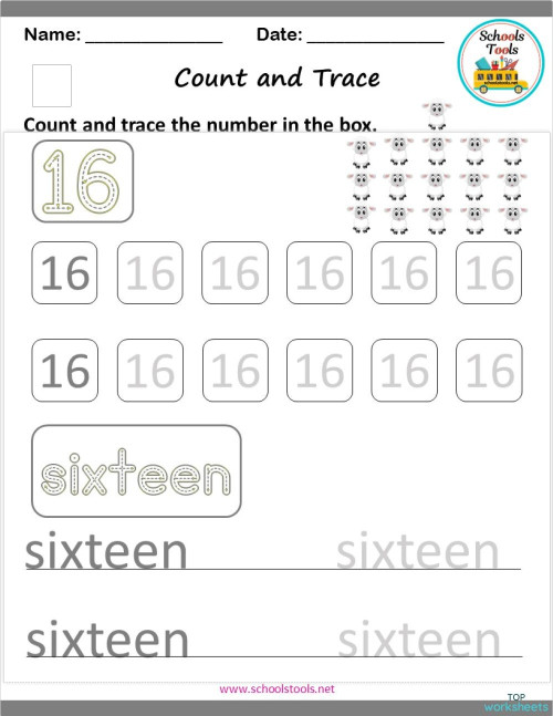 Tracing Numbers & Number Words Sheets 0-20 16-20. Interactive worksheet ...