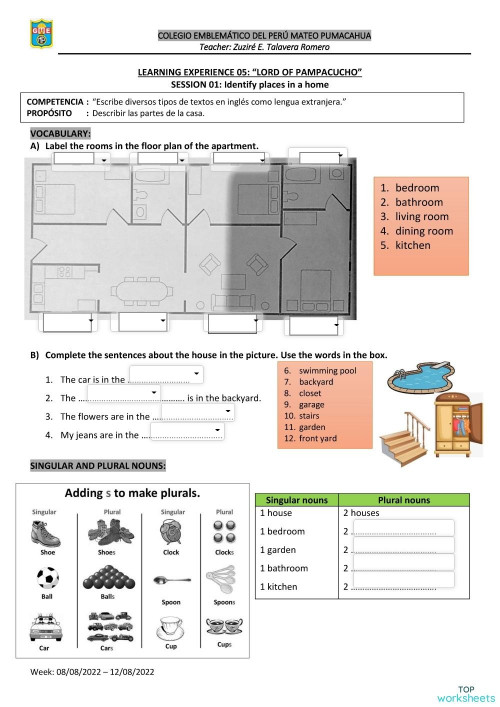 Indentify places in a home. Interactive worksheet | TopWorksheets