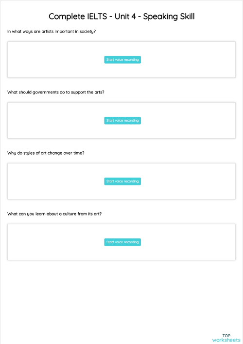 Complete IELTS - Unit 4 - Speaking Skill. Interactive worksheet ...